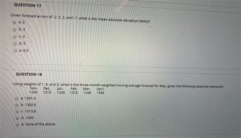solved question 17 given forecast errors of 2 5 2 and 7