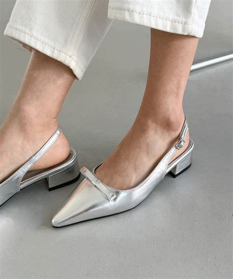 엘리스백앨리 단아한 리본 스틸레토 슬링백 4cm