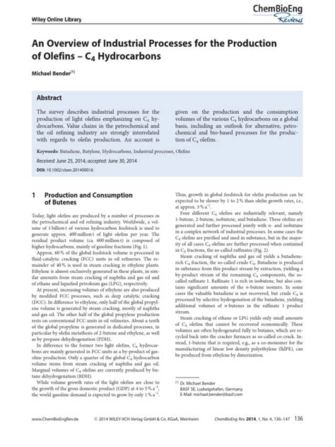 An Overview Of Industrial Processes For The Production Of Olefins C4 Hydrocarbons Pdf
