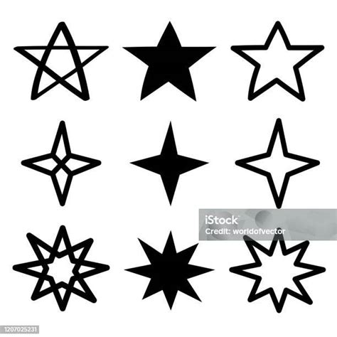 스타 스파클 기호 기호 아이콘 세트입니다 블랙 실루엣 모양 손 그리기 낙서 이미지입니다 귀여운 모양 컬렉션입니다 크리스마스 장식 요소입니다 플랫 디자인 흰색 배경입니다 검은