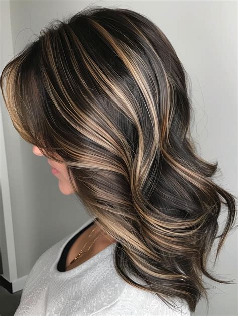 Dark Brown Hair With Blonde Highlights Balayage Lowlights Root Sm