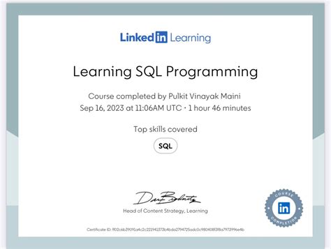 Pulkit Vinayak Maini On Linkedin I Have Successfully Completed Sql Programming Certification