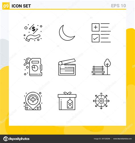 User Interface Pack Basic Outlines Clapper Board Text Action Descriptive Stock Vector By