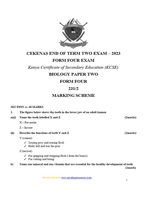 Biology Pp2 Marking Scheme Cekenas Mocks 2023 Pdf Eye Human Eye