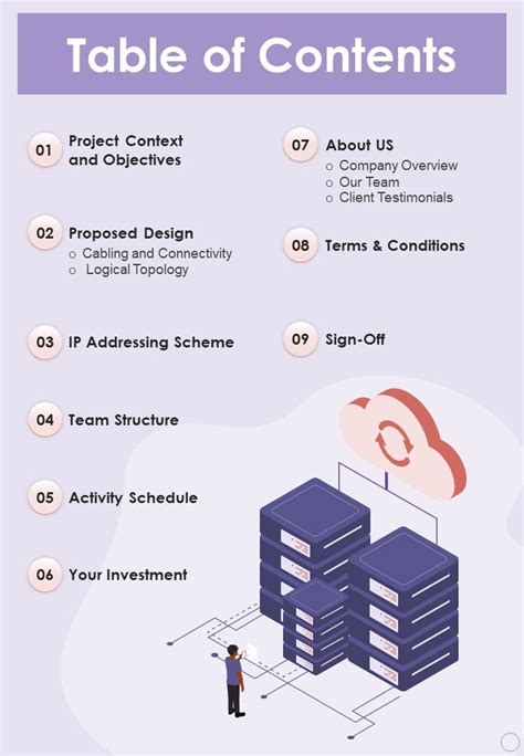 Table Of Contents Network Engineering Project Design Proposal One Pager