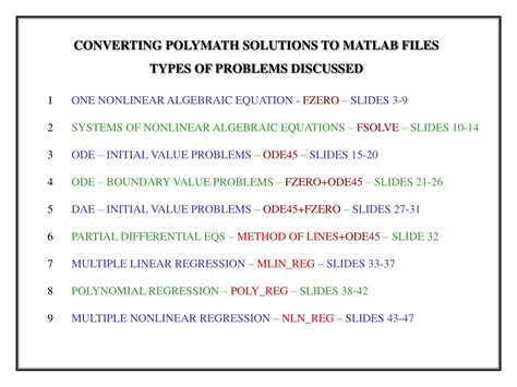 Ppt Converting Polymath Solutions To Matlab Example Files Powerpoint