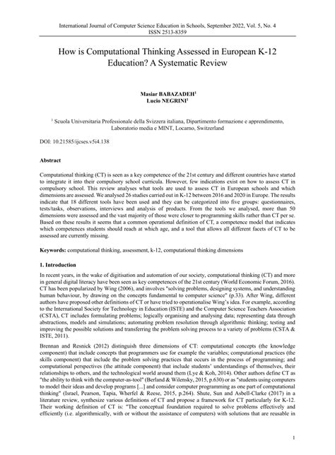 Pdf How Is Computational Thinking Assessed In European K 12 Education A Systematic Review