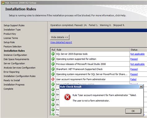 Fixed Rule User Account Requirement For Farm Administrator” Failed