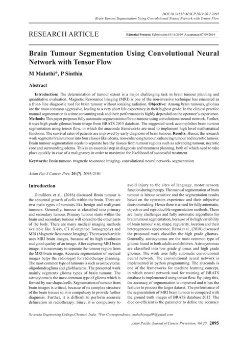 Pdf Brain Tumour Segmentation Using Convolutional Neural Network With Tensor Flow