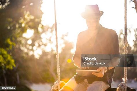 해변에 앉아있는 스마트 폰을 사용하여 원격으로 작업하는 프리랜서 그네에 대한 스톡 사진 및 기타 이미지 그네 남성 레저 활동 Istock