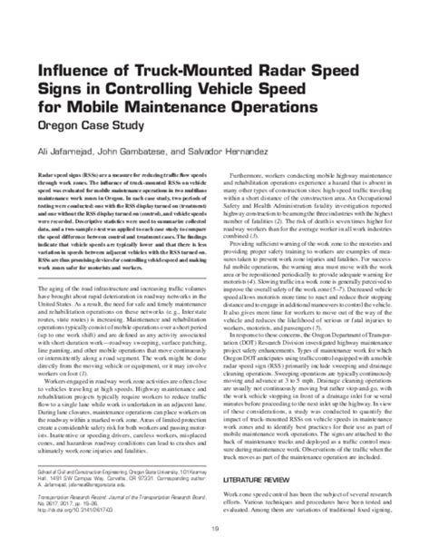 Pdf Influence Of Truck Mounted Radar Speed Signs In Controlling Vehicle Speed For Mobile