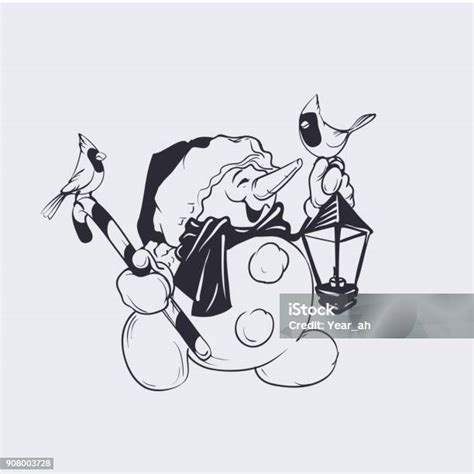 추기경 새의 부리 크리스마스 트리 볼에 들고 귀여운 미소 눈사람 사탕 지팡이와 크리스마스 랜 턴 크리스마스에 대한 스톡 벡터 아트 및 기타 이미지 Istock