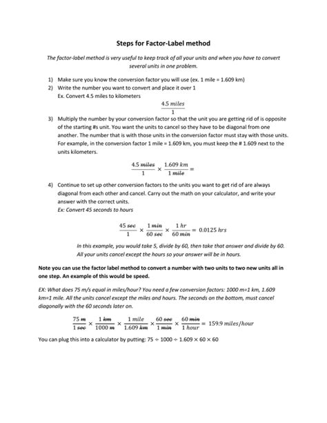 Factor Label Method Unit Conversion Guide