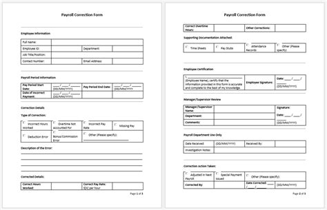 Payroll Correction Form Templates For Word Download Form