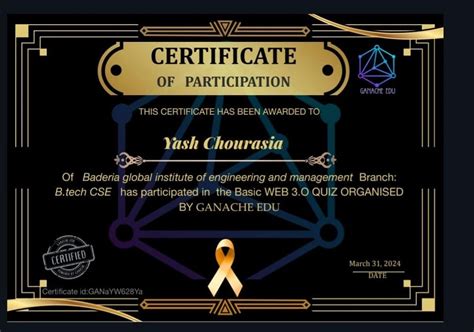 yash chourasia on linkedin certificate ganacheedu web3 blockchain participation