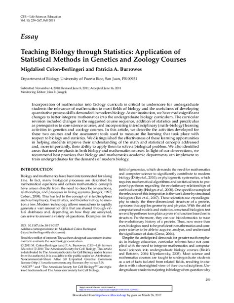 Pdf Teaching Biology Through Statistics Application Of Statistical Methods In Genetics And
