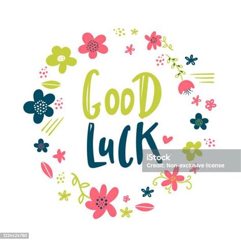 꽃과 행운을 빌어 요 타이포그래피 디자인입니다 견적인사말 카드 사진 오버레이로 사용할 수 있습니다 손으로 그린 타이포그래피 벡터 영감 문자입니다 서예 디자인 필기 문구