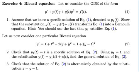 Solved Exercise 4 Riccati Equation Let Us Consider The Ode