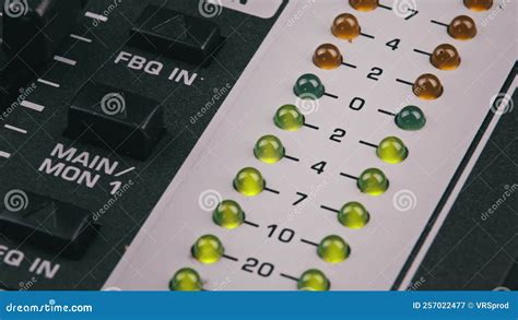 Macro Shot Of Stereo LED Indicator On Mixing Console With Pulsating Sound Level Stock Video
