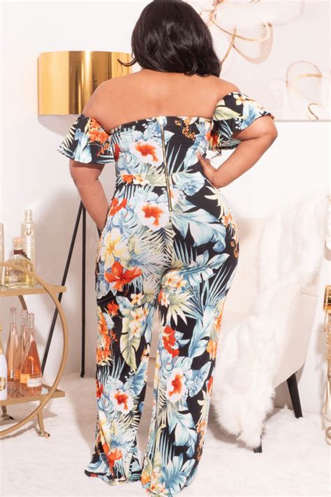 Final Sale Plus Size Off The Shoulder Jumpsuit In Floral Print