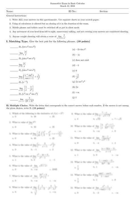 SOLUTION Basic Calculus Summative Exam Studypool