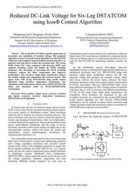 Pdf Reduced Dc Link Voltage For Six Leg Dstatcom Using Icosφ Control Algorithm
