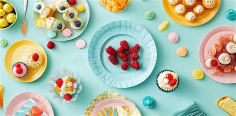 Enjoy Sweet Treats With Colorful Plates And Delicious Tiny Bites