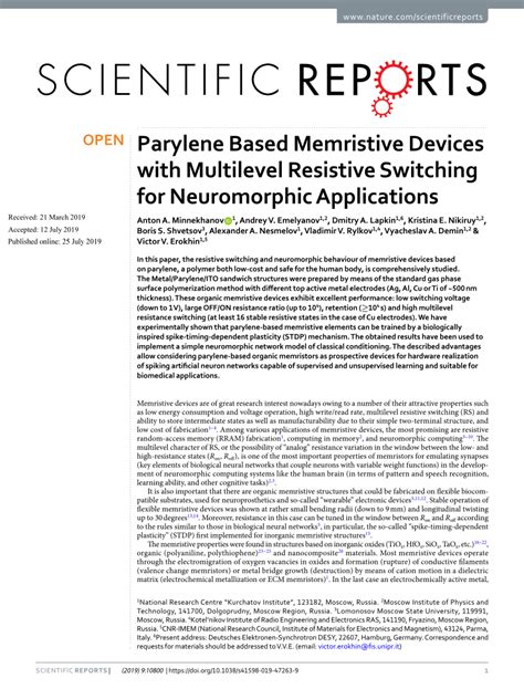 Pdf Parylene Based Memristive Devices With Multilevel Resistive Switching For Neuromorphic