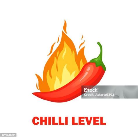 Cabai Tingkat Makanan Pedas Ikon Dengan Api Api Ilustrasi Vektor Ilustrasi Stok Unduh Gambar