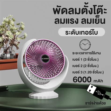 พัดลมตั้งโต๊ะ พัดลมเล็ก ชาร์จ Usb ลมแรง3เท่า แบตเตอรี่ความจุสูง 6000mah พัดลมเล็กต้ังโต๊ะ พัดลม