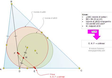 Geometry Problem 991 Triangle Incircle Tangent Points Isosceles Midpoint Collinearity