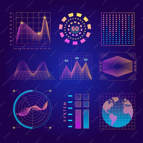 Premium Vector Retro Futuristic Data Visualization Elements Collection