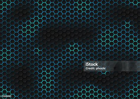 블루 라이트 기술 컨셉으로 미래 지향적 인 질감의 추상적 인 검은 육각 형 패턴 건강관리와 의술에 대한 스톡 벡터 아트 및 기타 이미지 건강관리와 의술 0명 3차원