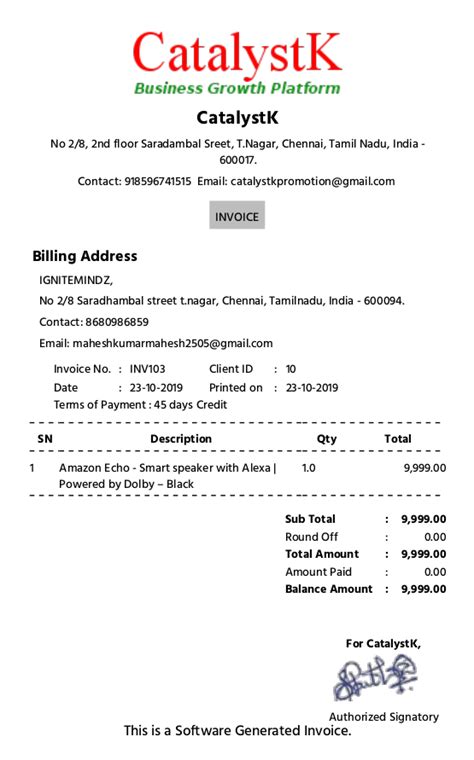 Thermal Printer Invoice Catalystk