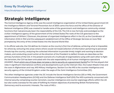 Strategic Intelligence Essay Example