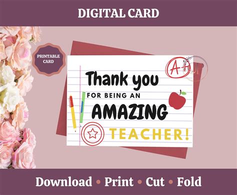 Printable Teacher Card End Of The Year Cards For Teachers Printable Card For Teacher Thank
