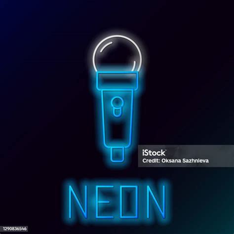검은 색 배경에 격리 된 빛나는 네온 라인 마이크 아이콘 공기 라디오 마이크 마이크에 스피커 기호입니다 다채로운 개요 개념 벡터 가수에 대한 스톡 벡터 아트 및 기타 이미지