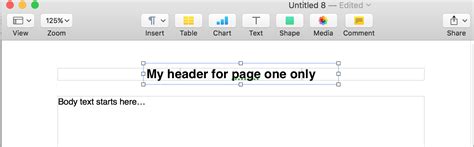 Header On First Page Only In Pages Apple Community