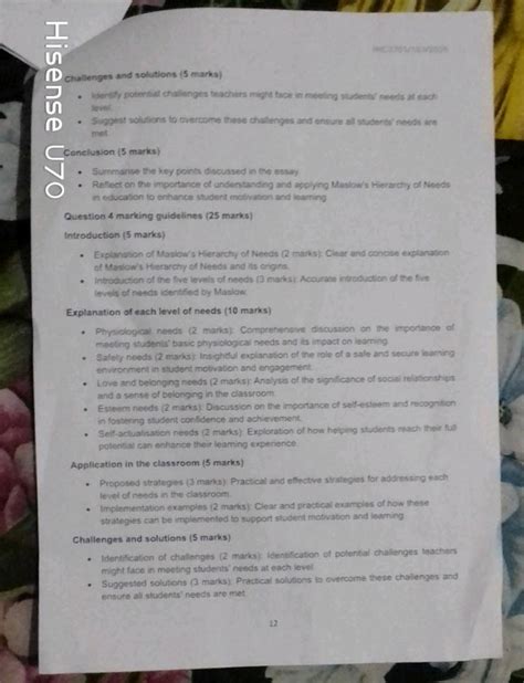 question 4 25 marks maslow s hierarchy of needs in education marking
