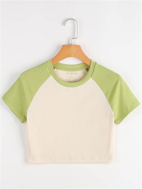 Colourblock Raglan Sleeve Crop Tee