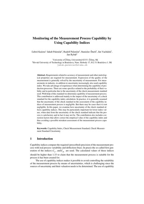 Pdf Monitoring Of The Measurement Process Capability By Using Capability Indices