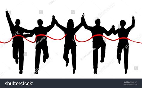 Silhouettes Business Team Crossing Finishing Line Stock Vector Royalty