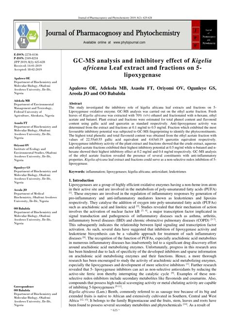 Pdf Gc Ms Analysis And Inhibitory Effect Of Kigelia Africana Leaf Extract And Fractions On 5
