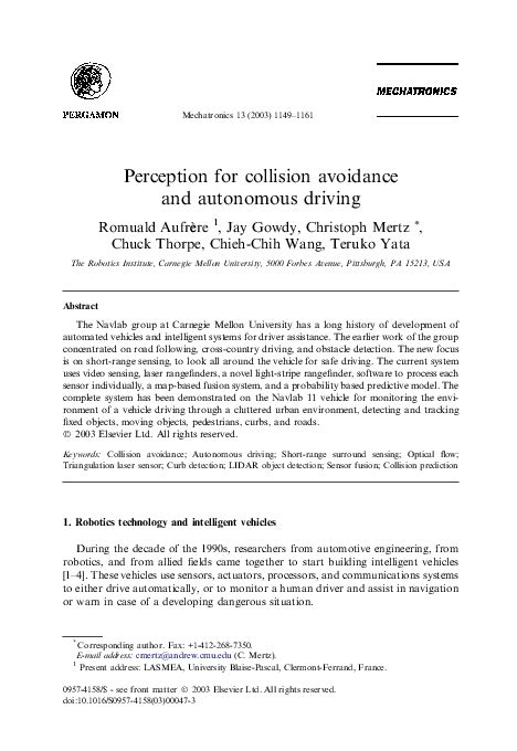 Pdf Perception For Collision Avoidance And Autonomous Driving