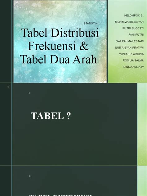 Tabel Distribusi Frekuensi Anddua Arah Pdf