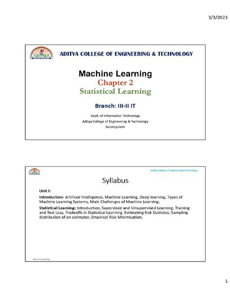 Unit I Chapter 2 Statistical Learning Pdf
