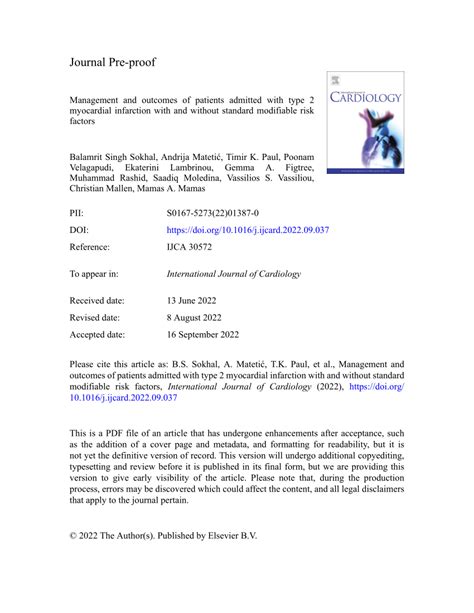 Pdf Management And Outcomes Of Patients Admitted With Type 2 Myocardial Infarction With And