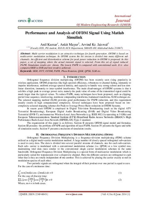 Pdf Performance And Analysis Of Ofdm Signal Using Matlab Simulink