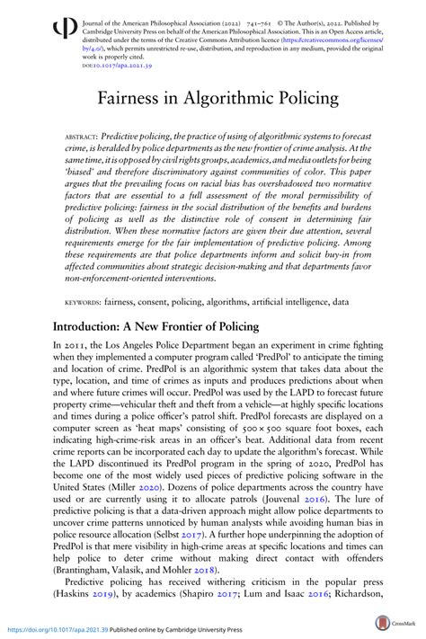 PDF Fairness In Algorithmic Policing