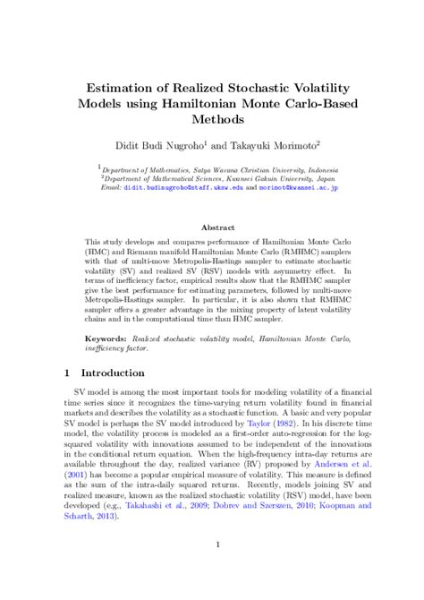 Pdf Estimation Of Realized Stochastic Volatility Models Using